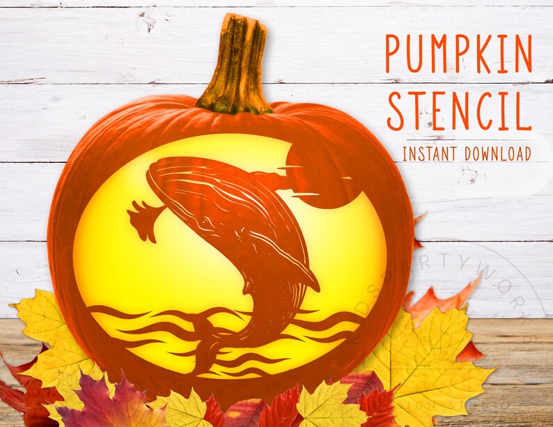 Whale Pumpkin Stencil, Humpback Whale PRINTABLE Pumpkin STENCIL, Whale ...