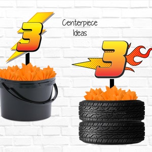 Race Car Number 3, Race Car Birthday, Lightning Bolt Number Decorations ...