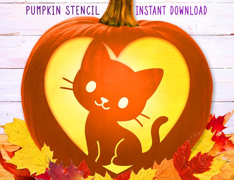 Cute Cat Pumpkin Stencil, PRINTABLE Pumpkin Stencil, Jack O' Lantern ...