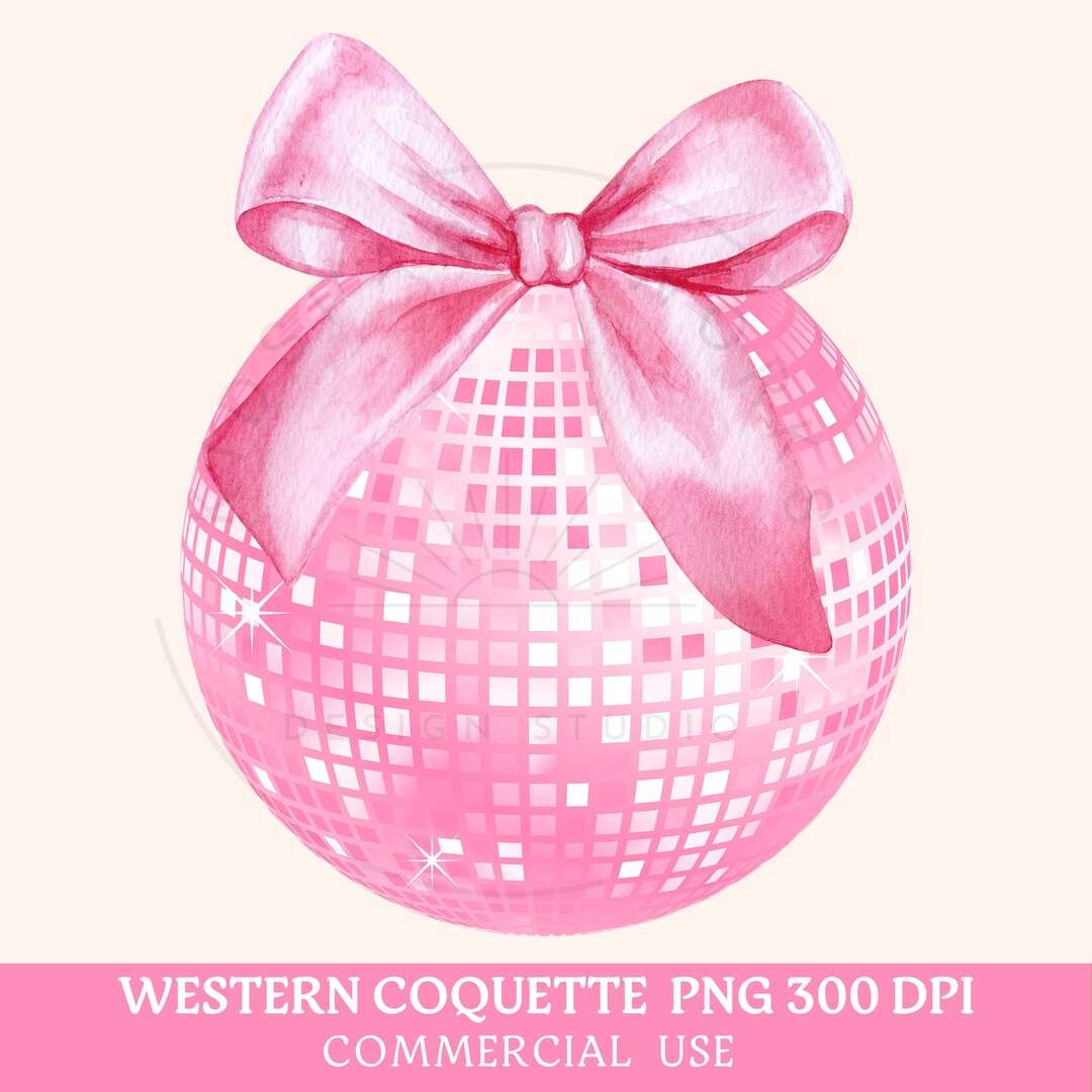 Pink Disco Ball PNG, Pink Bow Sublimation, Designs Downloads, Coquette ...
