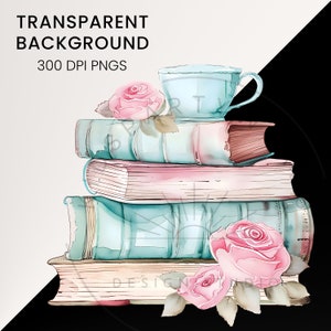 Watercolor Books PNG, Floral Books Clipart, 8 Vintage Books and Flowers ...