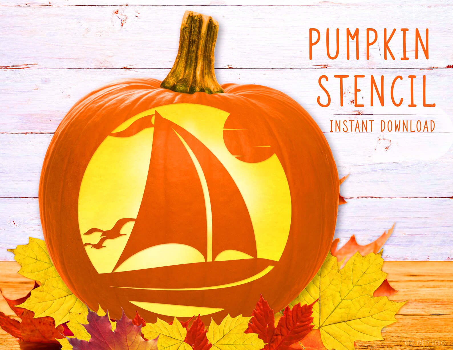 Sailboat Pumpkin Stencil, Sailing PRINTABLE Stencil, Jack O' Lantern ...