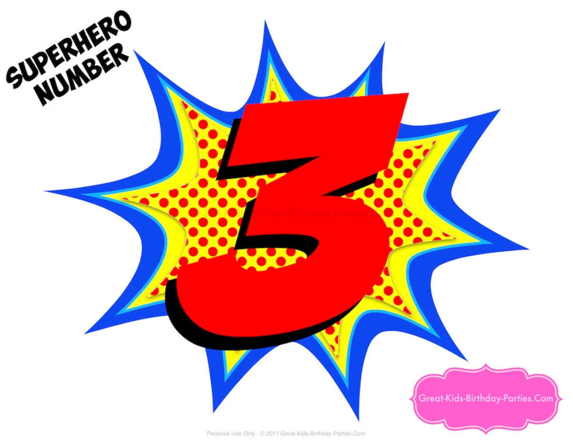 SUPERHERO NUMBER 3 Superhero Printables Superhero Centerpiece Superhero ...