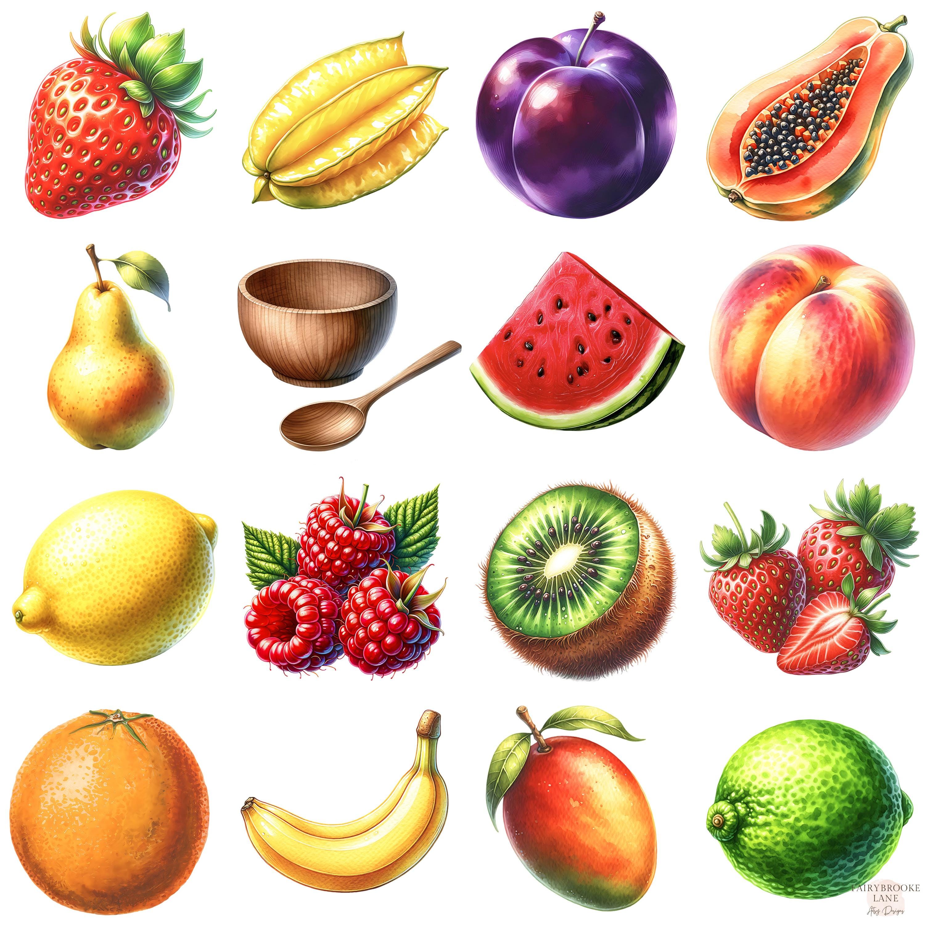 Fruits Bundle, Fruit Clipart, Fruit Digital Wall Art Png, Watercolor ...