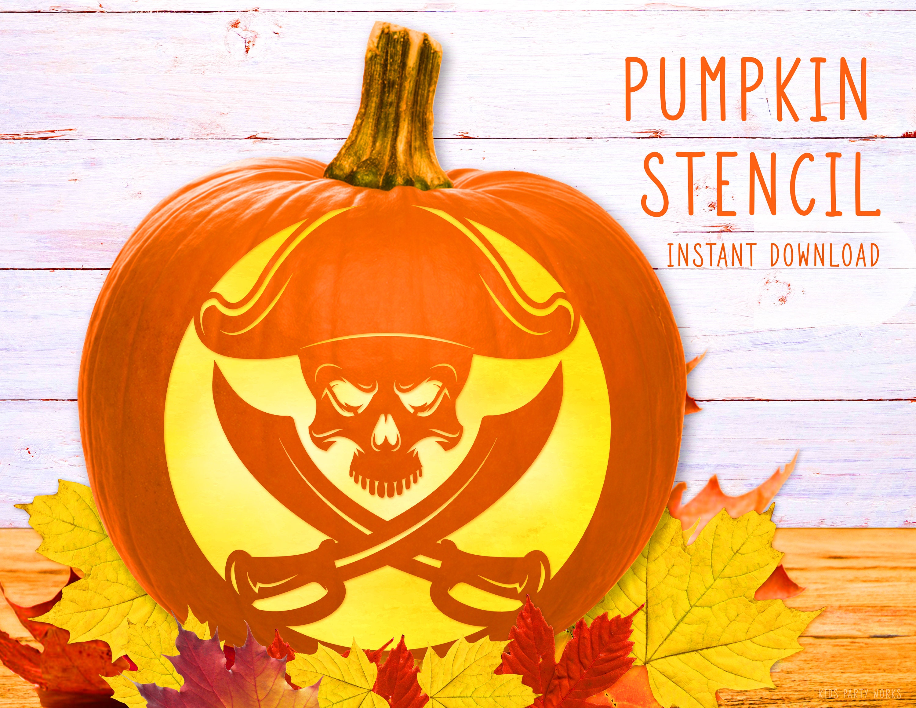 Pirate Pumpkin Stencil, Pirate & Sword Printable Stencil, Jack O ...