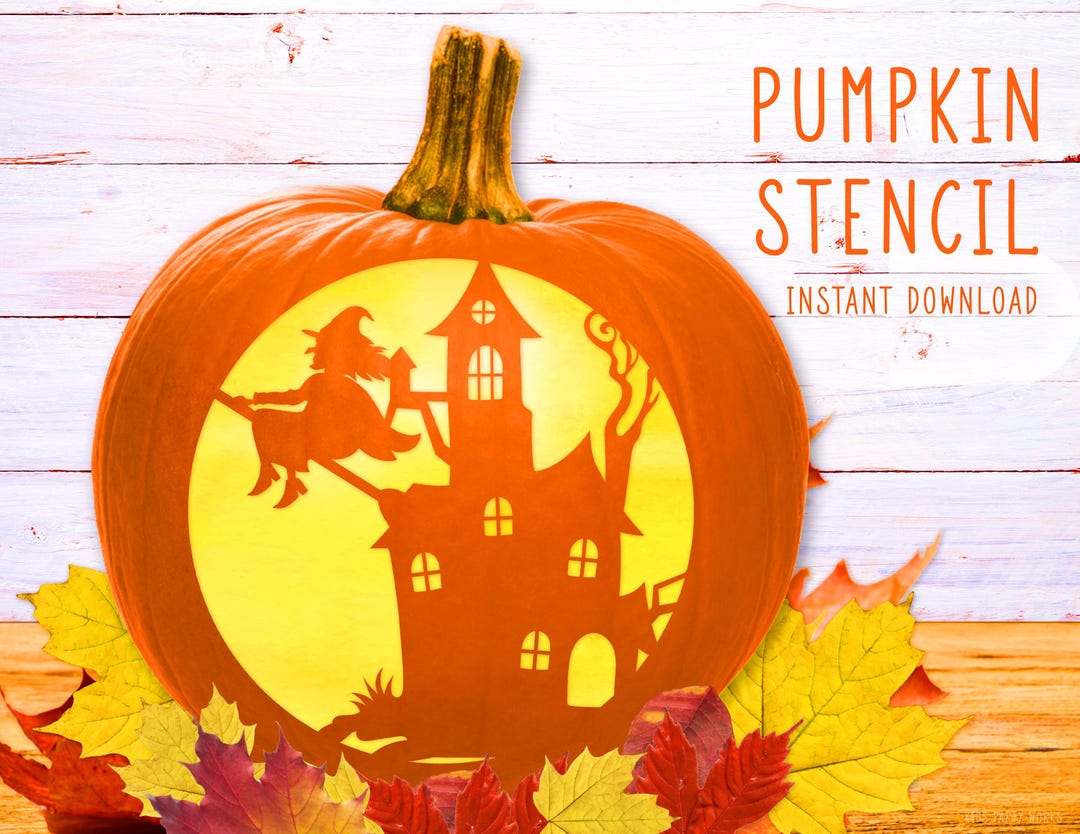 Haunted House Pumpkin Stencil, Witch Pumpkin Stencil, PRINTABLE, Jack O ...