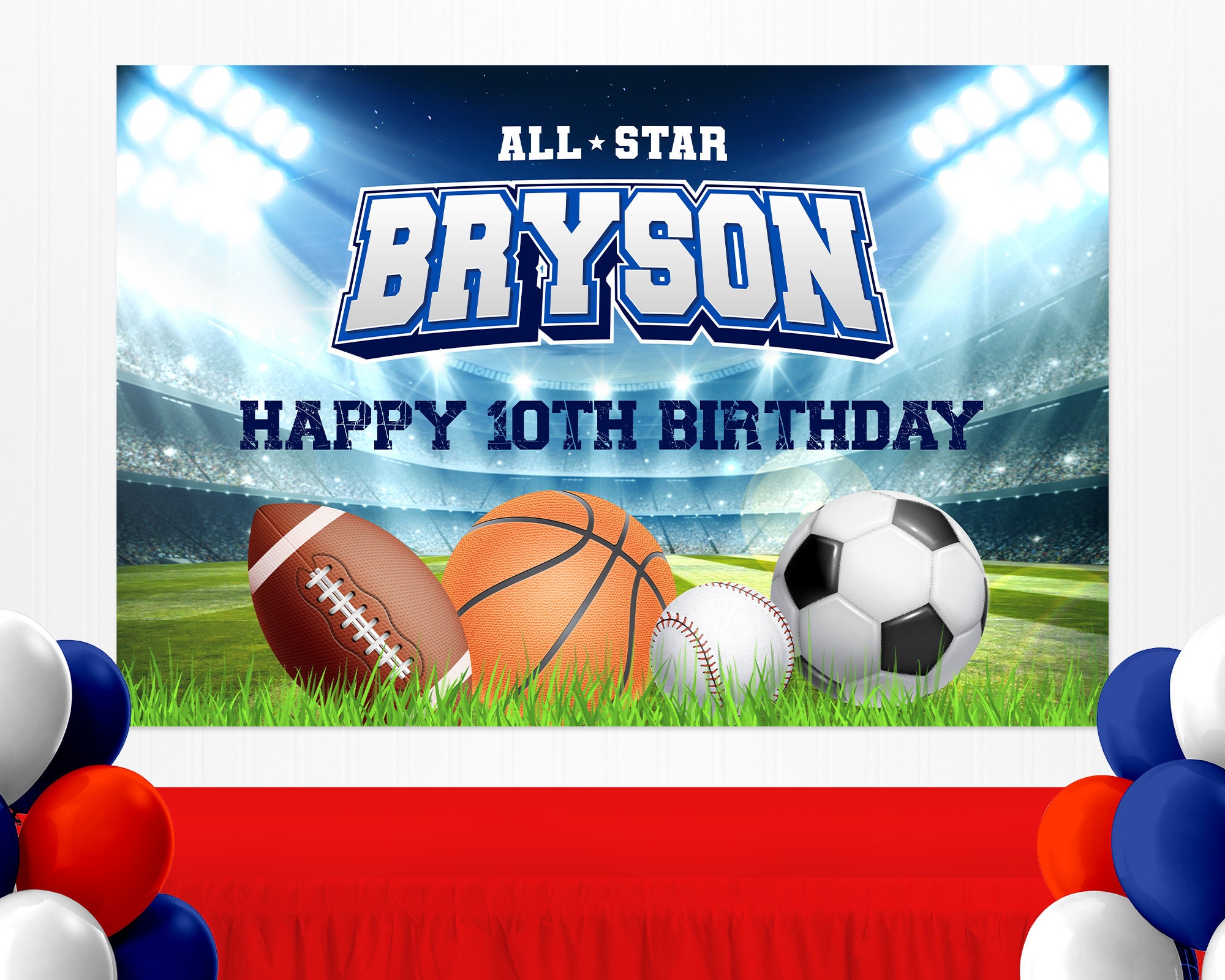 All Star Backdrop, Printable Sports Backdrop, Football Basketball ...