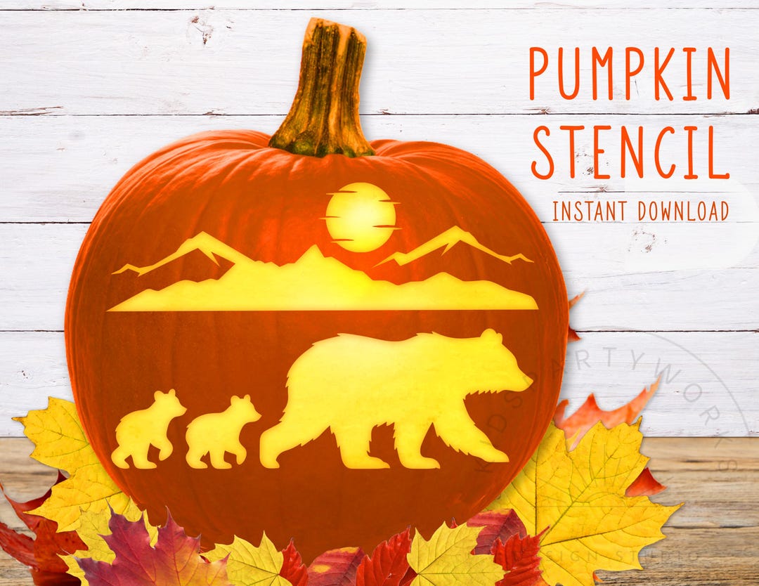 Bear Pumpkin Stencil, Mama Bear Printable Stencil, Jack O' Lantern ...