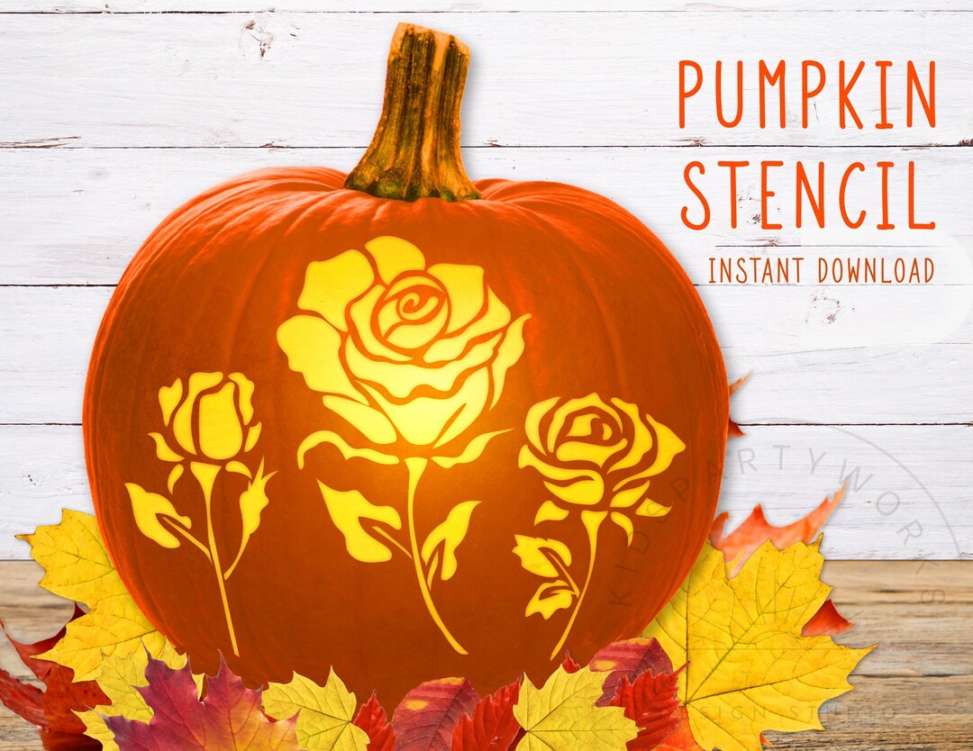 Rose Pumpkin Stencil, Flower Stencil, Roses Stencil, Roses Pumpkin ...