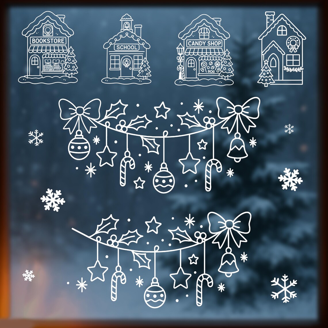 Christmas Village Window Art Template JPG, 28 Christmas Window Chalk ...