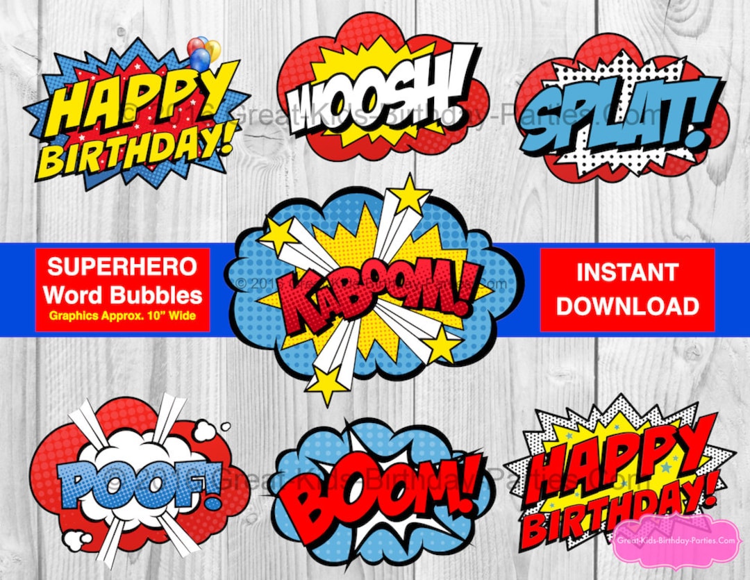 SUPERHERO WORD BUBBLES, Superhero Printables, Superhero Party ...