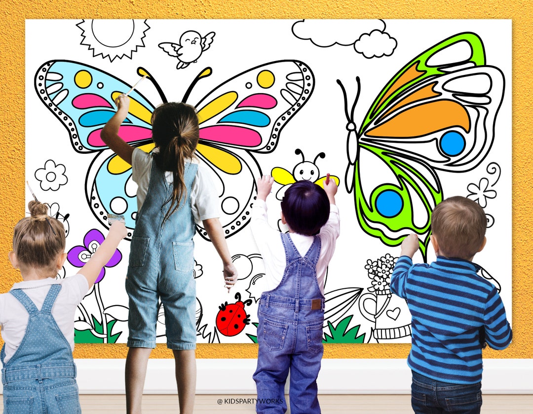 GIANT Butterfly Coloring Page Poster, Butterfly Photo Booth Prop, Kids ...
