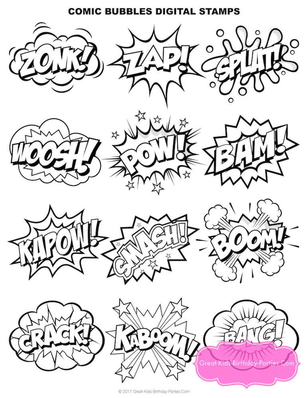 Black And White Superhero Words Clipart