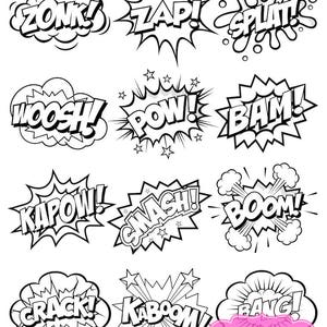 COMIC Bubble DIGITAL STAMPS - Superhero Word Bubbles - Superhero ...