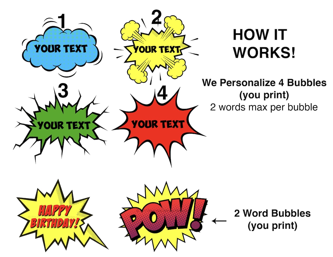 Superhero Comic Bubbles Speech Bubbles Superhero Birthday - Etsy