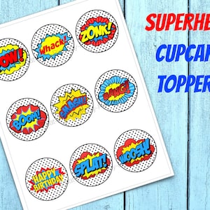 SUPERHERO CUPCAKE TOPPERS - Superhero Stickers - Superhero Decorations ...
