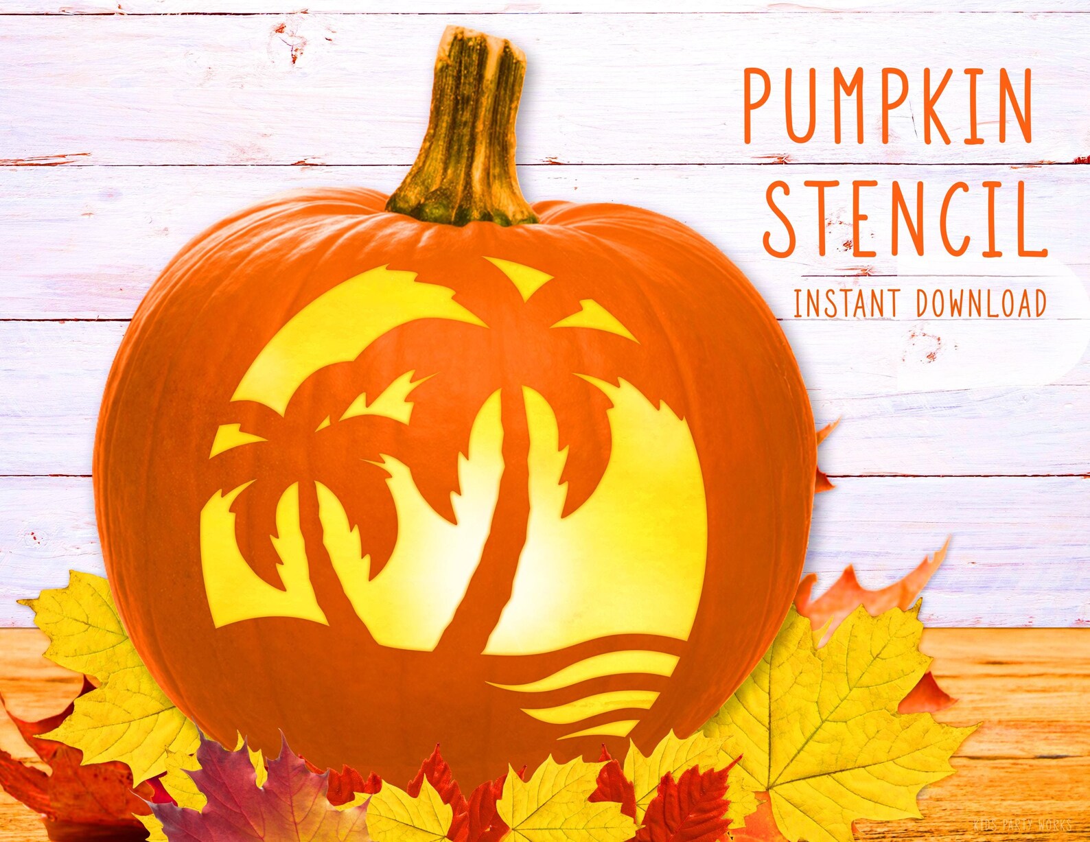 Palm Trees Pumpkin Stencil, Beach Pumpkin Carving Stencil, Tropical ...