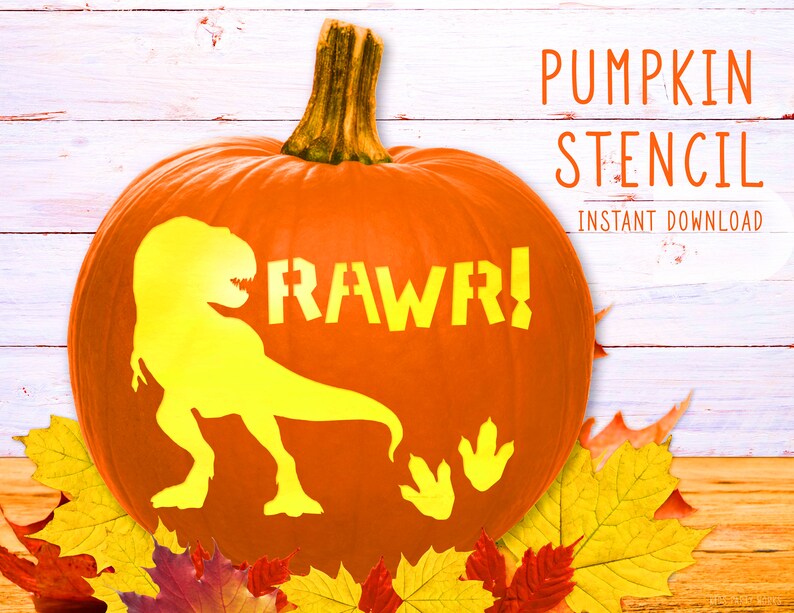 Dinosaur Pumpkin Stencil, Dino Rawr!, Halloween Trex Animal Stencil ...