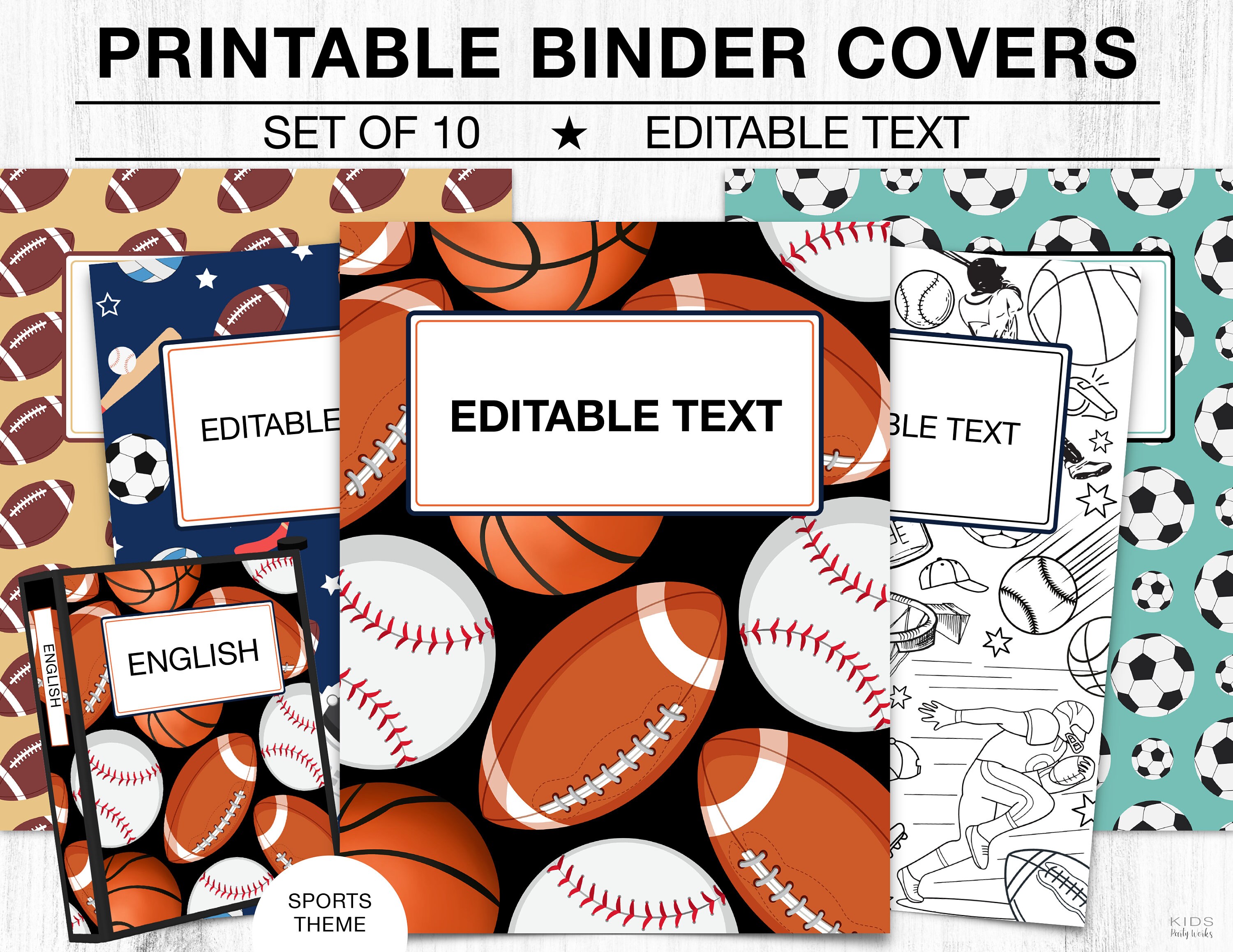 BINDER COVERS Printable EDITABLE, Boys Sports Binder Covers, Kids ...