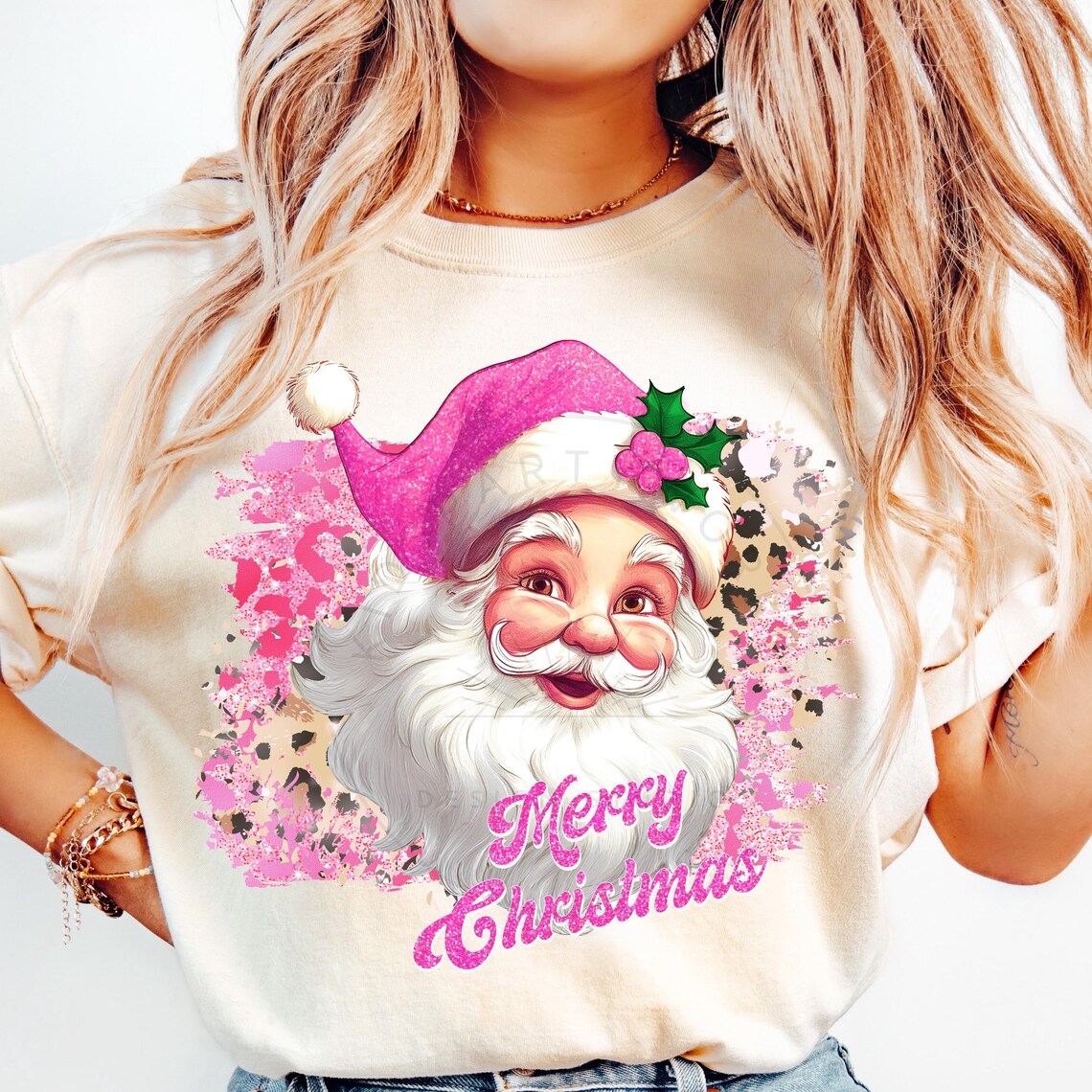 Pink Santa PNG, Pink Christmas Png, Leopard Print Santa Png, Christmas ...