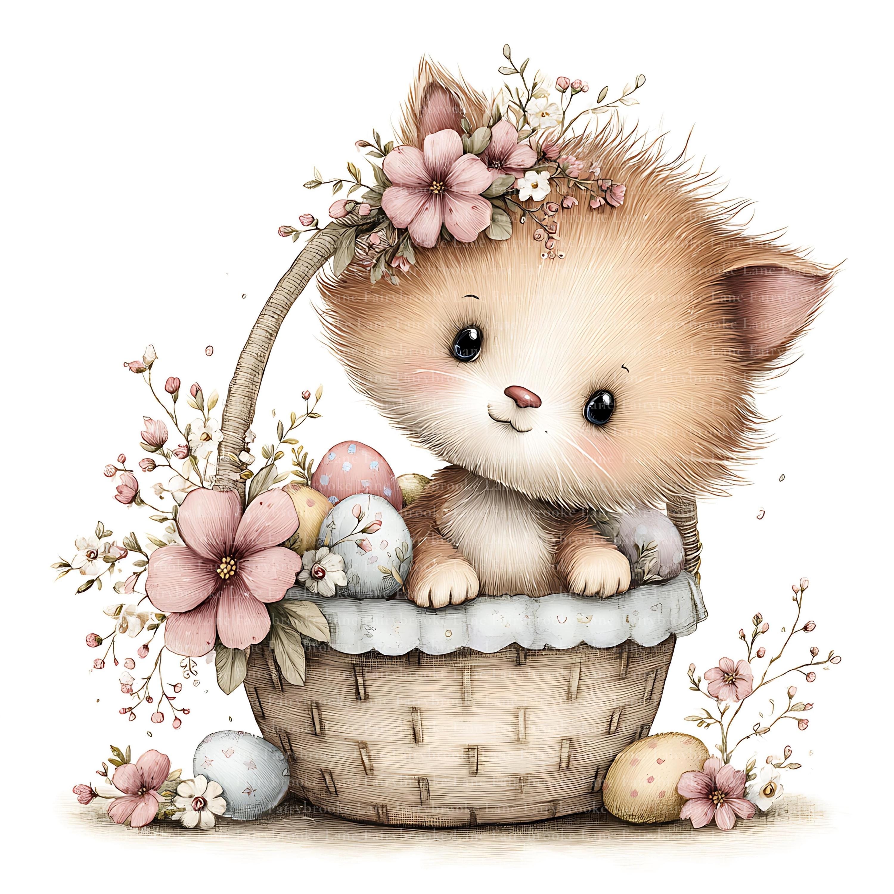 14 JPG Spring Baby Animals Clipart, Watercolor Easter Bunny Lamb ...