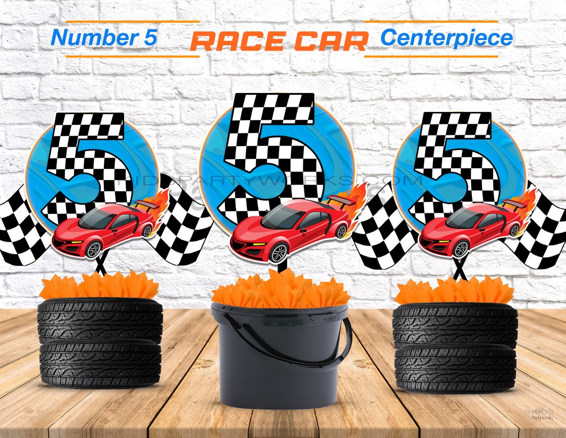 Race Car Centerpiece Number 5 , Racing Birthday, Race Car Centerpiece ...