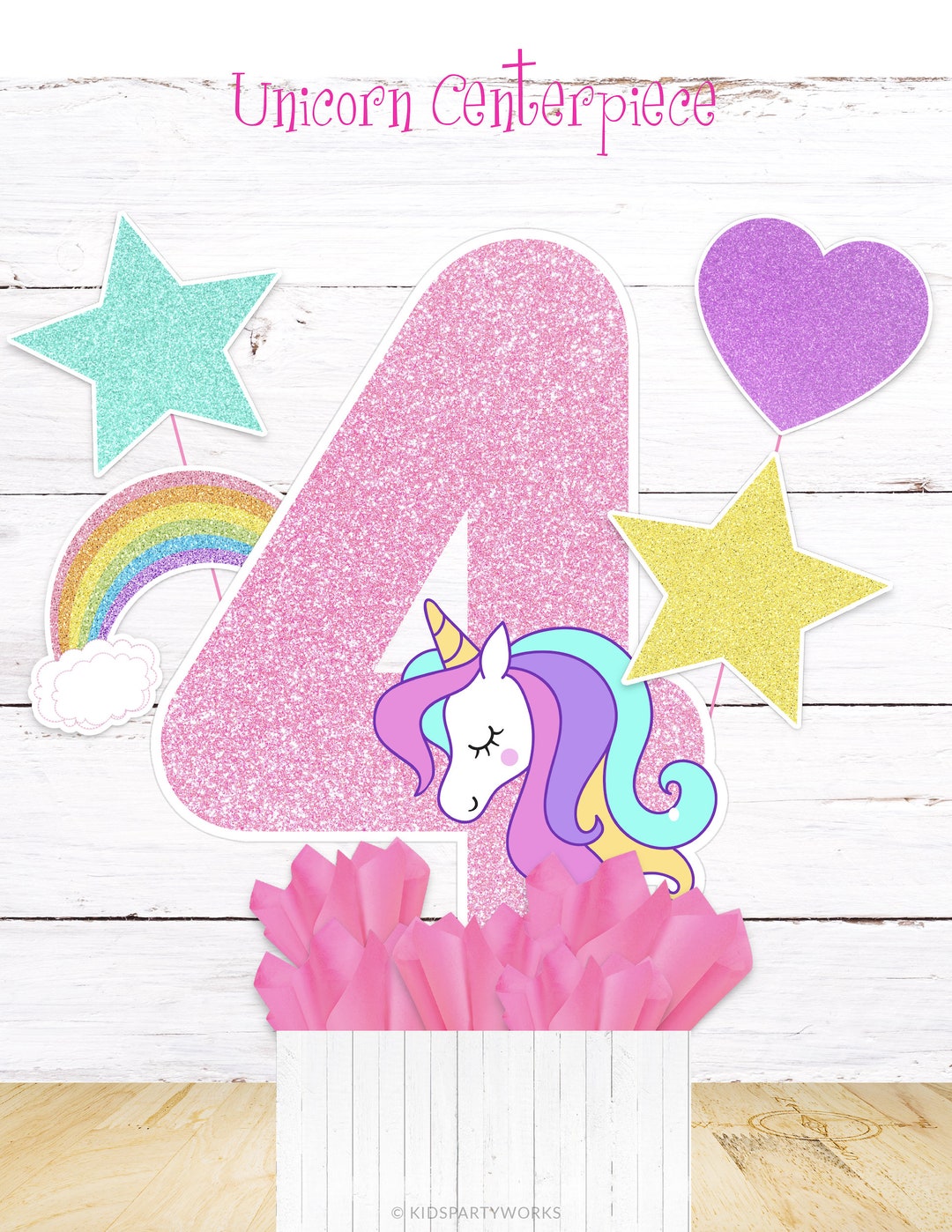 Printable Unicorn Centerpiece Number 4, Unicorn Birthday , Unicorn ...