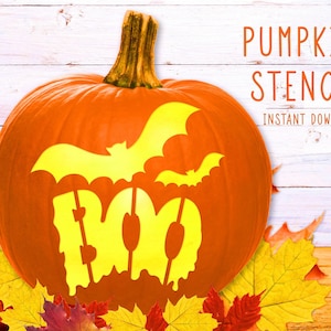 Boo Pumpkin Stencil, Boo Bat Printable Pumpkin Stencil, Jack O' Lantern ...