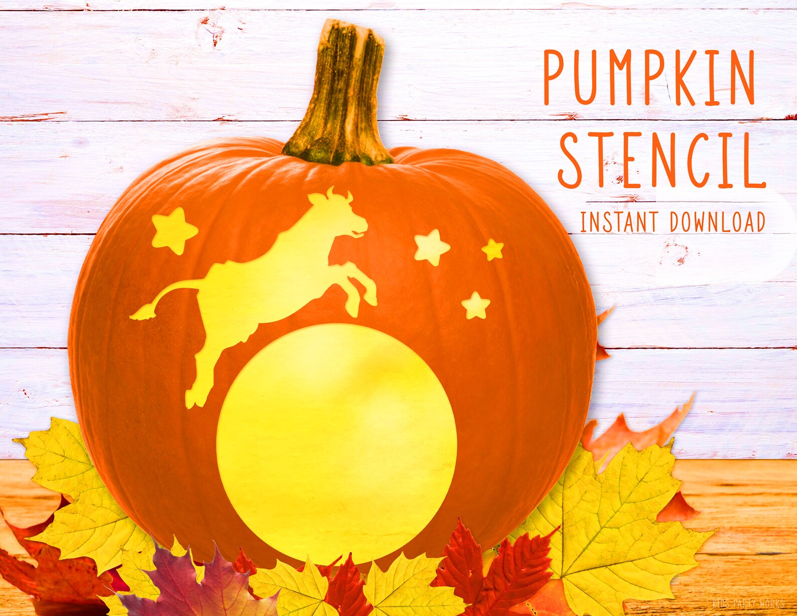 Cow Pumpkin Stencil, Cow Moon Printable Stencil, Cow Jumped Over the ...