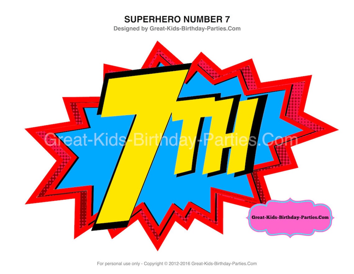 Superhero Number 7 Superhero Printables Superhero Birthday - Etsy