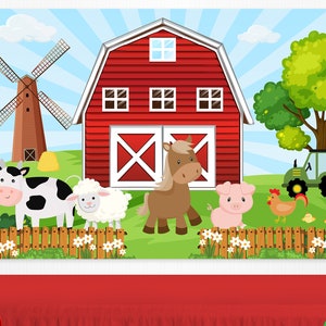 Farm Red Barn Birthday Backdrop, Kids Birthday Party Banner Decorations ...