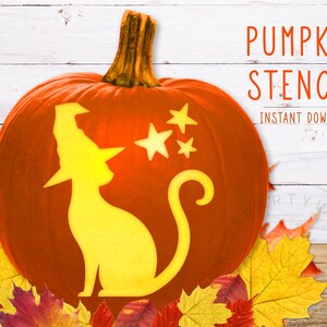 Cat Pumpkin Stencil, Witch Cat PRINTABLE Pumpkin Stencil, Jack O' Lantern, Pumpkin Carving ...