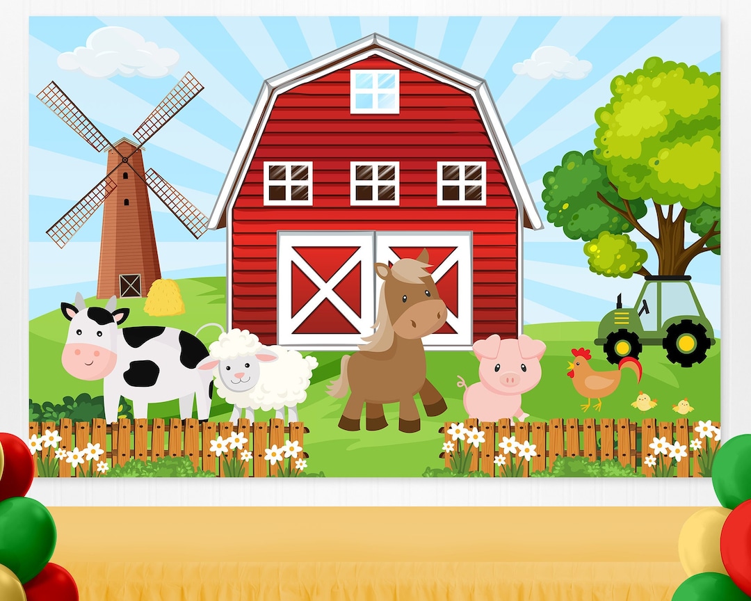 Farm Red Barn Birthday Backdrop, Kids Birthday Party Banner Decorations ...