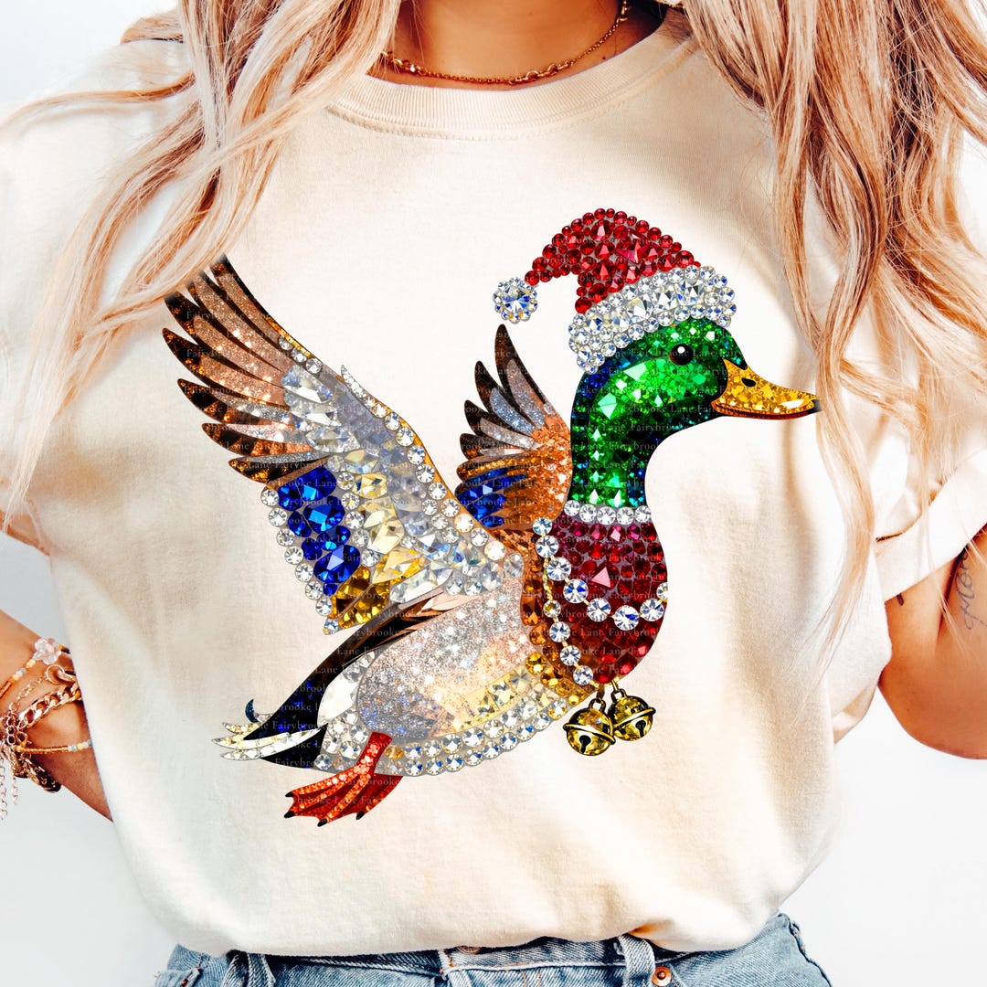 Faux Rhinestone Mallard Duck Christmas PNG, Mallard Duck Png, Santa ...