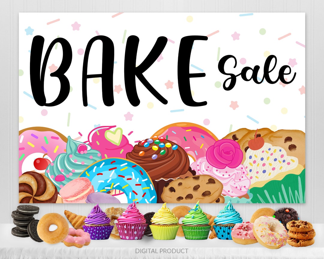 Cupcake Sale Sign, Bake Sale Banner, Cupcakes Backdrop, School Fundraiser Sign, 24"x36" Instant ...