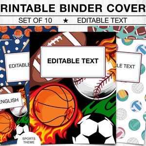 BINDER COVERS Printable EDITABLE, Boys Sports Binder Covers, Kids ...