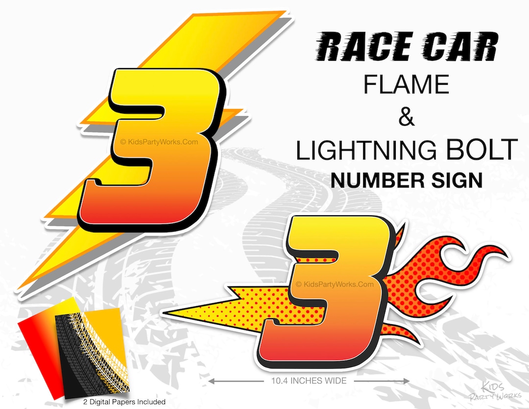 Race Car Number 3, Race Car Birthday, Lightning Bolt Number Decorations ...