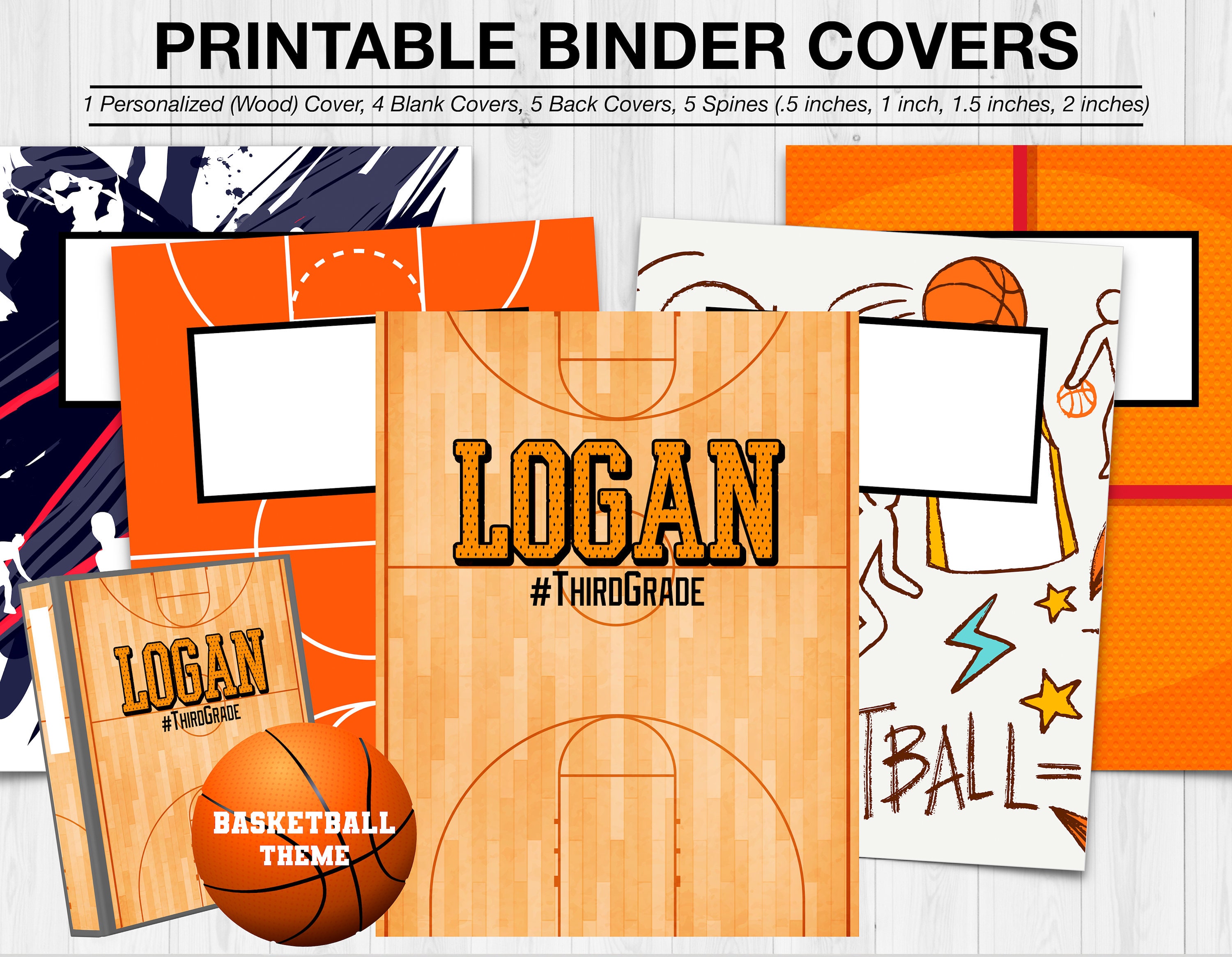 PRINTABLE BINDER COVERS-1 Personalized Binder Cover-basketball - Etsy