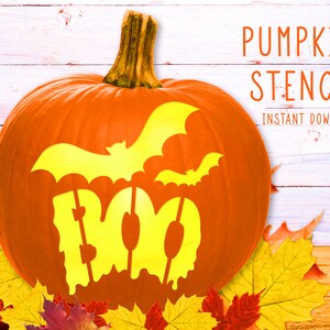 Boo Pumpkin Stencil, Boo Bat Printable Pumpkin Stencil, Jack O' Lantern ...