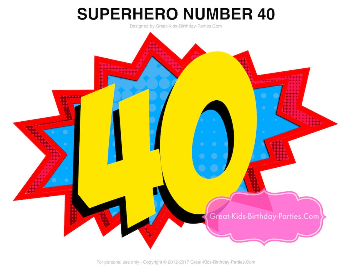 Superhero Number 40 Superhero Party Superhero Birthday - Etsy