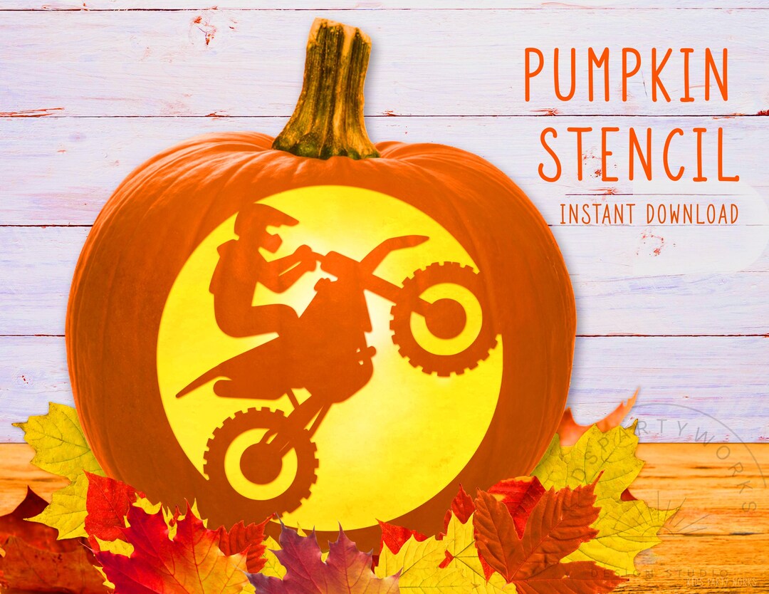 Motocross Pumpkin Stencil, Dirt Bike Printable Stencil, Jack O' Lantern ...