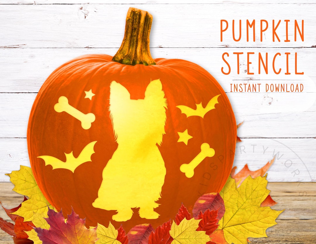 Dog Pumpkin Stencil, Yorkie Terrier Printable Stencil, Jack O' Lantern ...