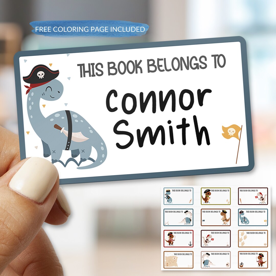 Kids Book Labels, This Book Belongs to Printable Stickers, Dinosaur ...