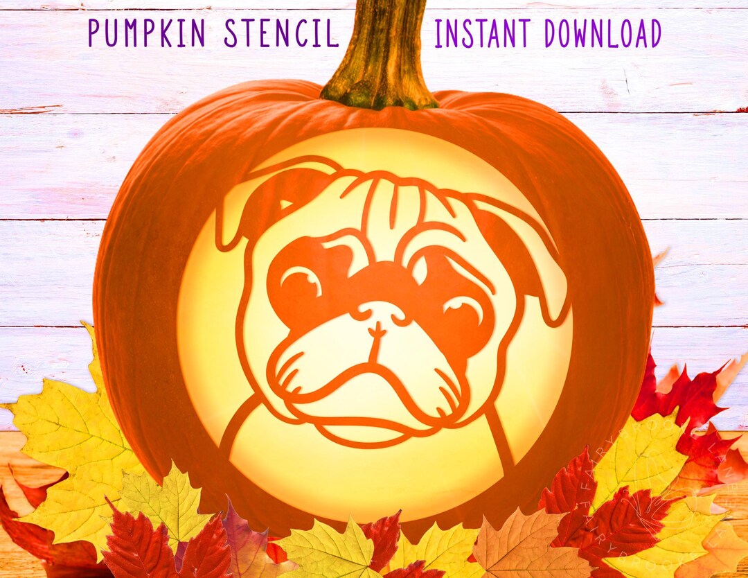 Dog Pumpkin Stencil, Pug Pumpkin Stencil, Cute Pug Printable Stencil ...