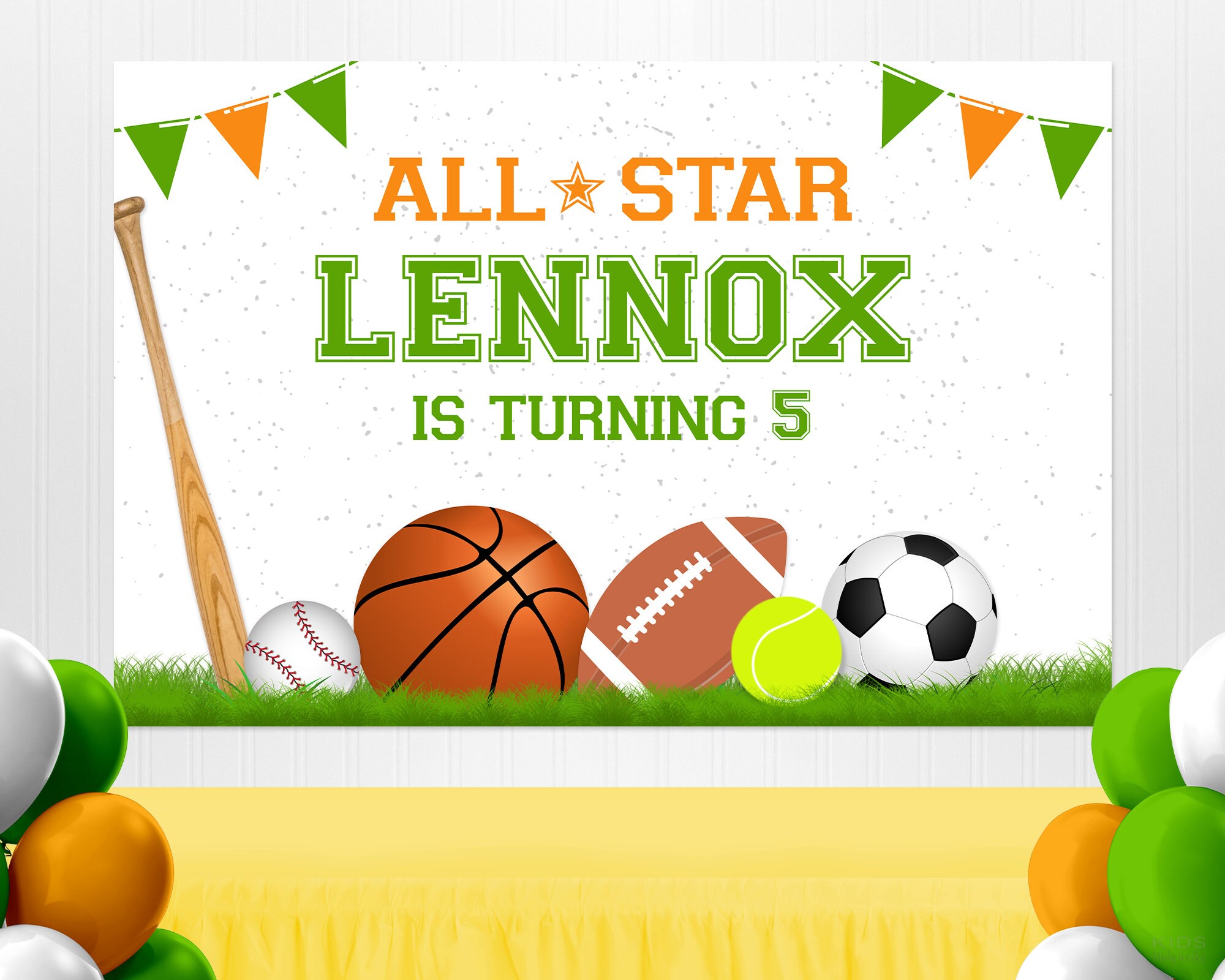 All Star Backdrop, Printable Sports Backdrop, Football Basketball ...