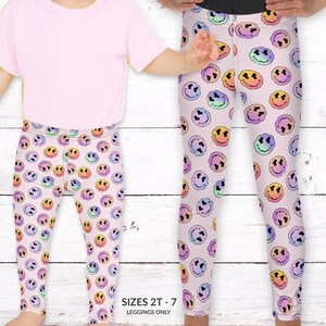Kid's Leggings, Girls Smile Face Pants, Groovy Toddler,big Kid Rainbow ...