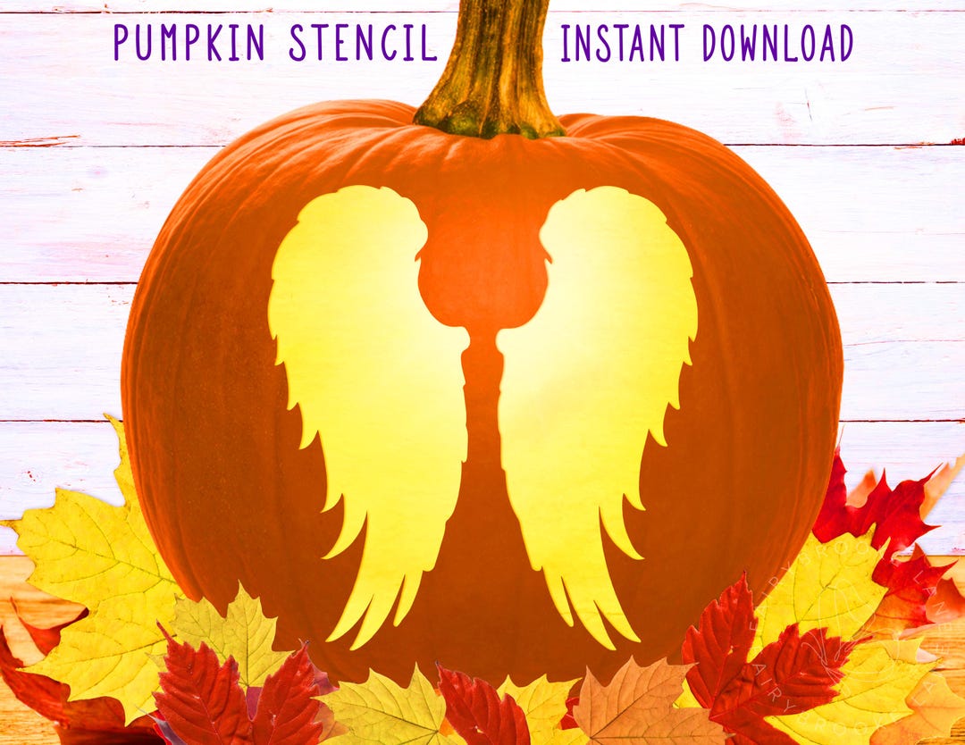 Angel Wings Pumpkin Stencil, Guardian Angel Pumpkin Stencil ...