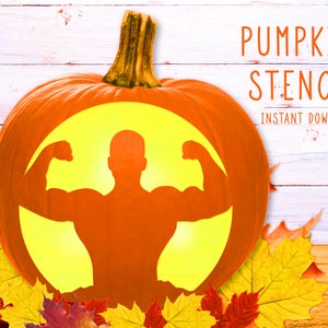 Body Builder Pumpkin Stencil, Weight Lifter Printable Pumpkin Stencil ...
