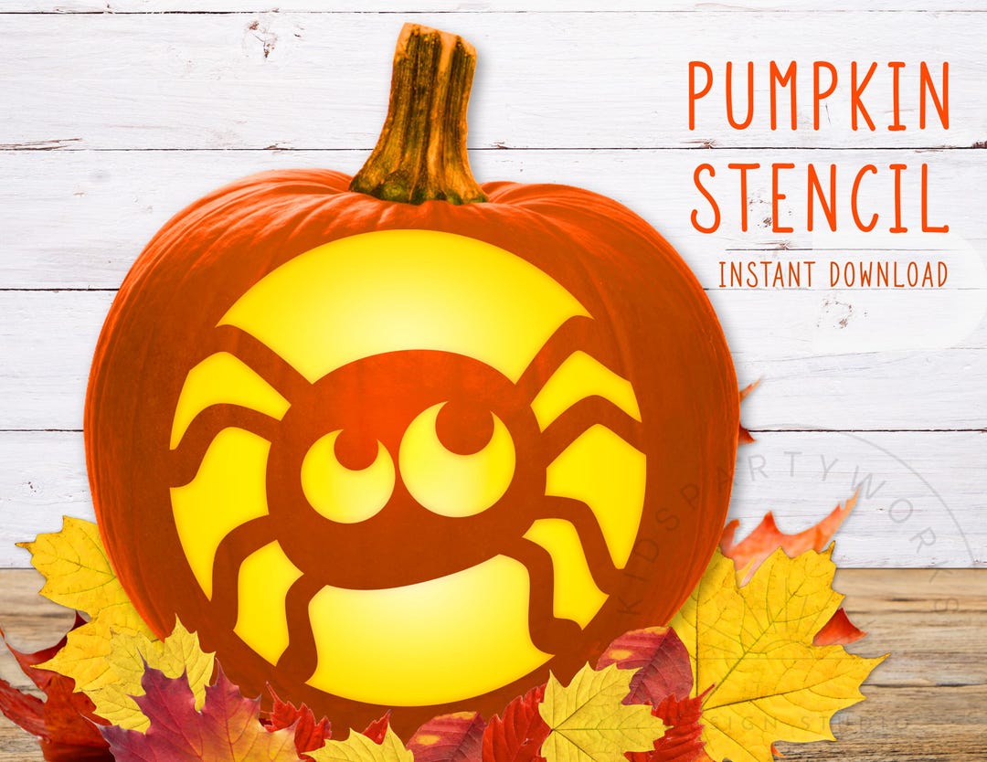 Spider Pumpkin Stencil, Cute Spider Stencil, Halloween Pumpkin ...