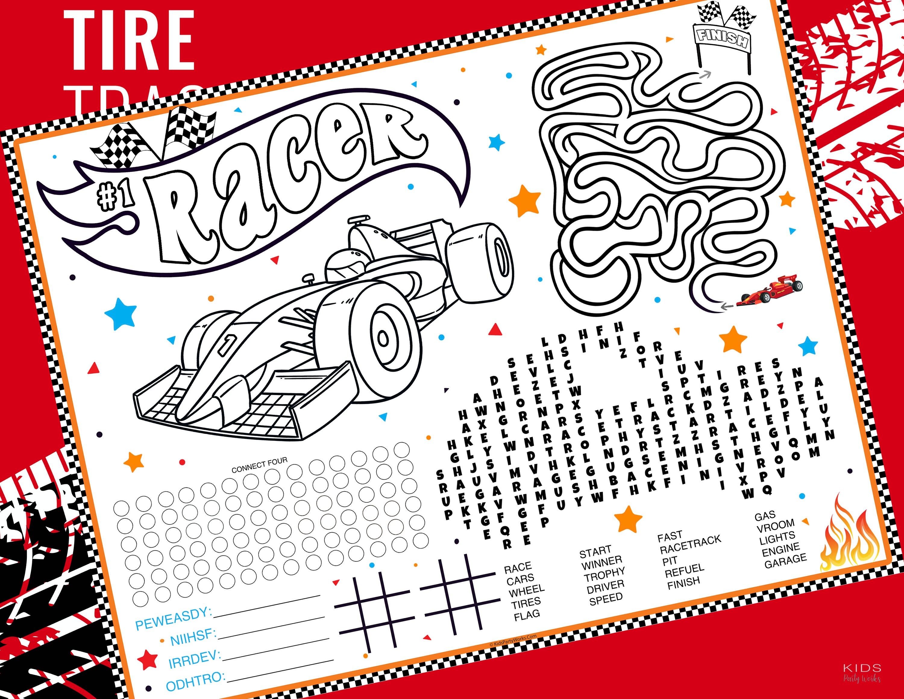 Race Car Activity Placemat Birthday Party Printable Race Car | Etsy